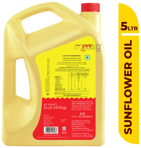Jivo Cold Press Sunflower Oil: Buy Canister of 5.0 Ltr Oil at 𝗯𝗲𝘀𝘁 ...