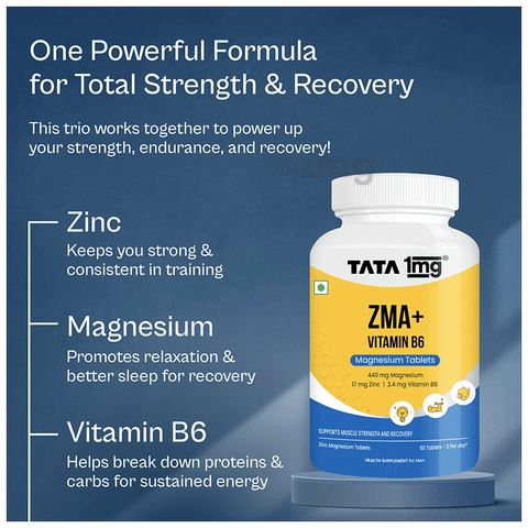 ZMA+ Vitamin B6 (Zinc + Magnesium) Tablet | Muscle Relaxant, Sleep ...