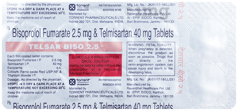 Buy Telsar Biso 2.5mg/40mg Tablet Online: View Uses, Side Effects ...