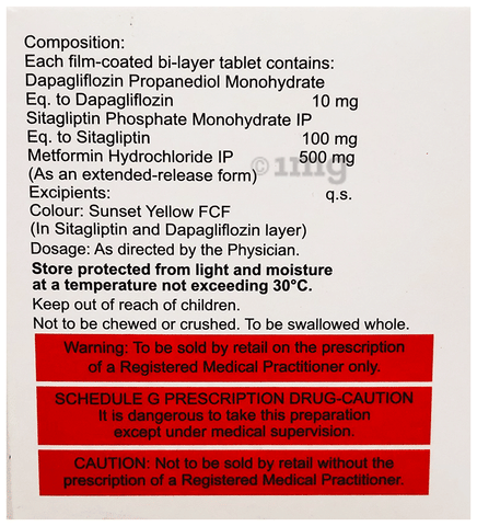Buy Sitaglo DM 10mg/500mg/100mg Tablet Online: View Uses, Side Effects ...