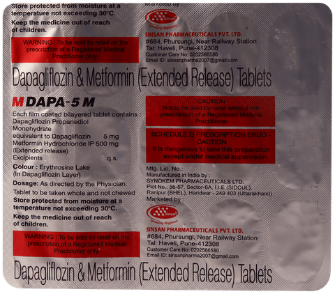 Buy M Dapa M 5mg/500mg Tablet Online: View Uses, Side Effects, Price ...