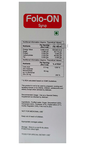 Folo-On Syrup: Buy bottle of 100.0 ml Syrup at 𝗯𝗲𝘀𝘁 𝗽𝗿𝗶𝗰𝗲 in India | 1mg