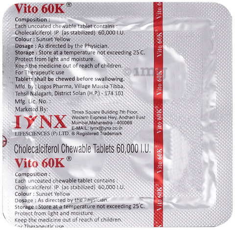 Buy Vito 60K Chewable Tablet Orange Sugar Free Online: View Uses, Side ...