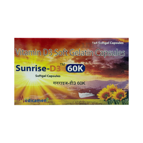 Buy Sunrise-D3 60K Softgel Capsule Online: View Uses, Side Effects ...