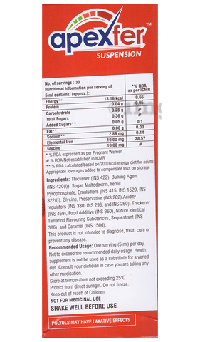 Apexfer Oral Suspension Gluten Free: Buy bottle of 150.0 ml Oral ...