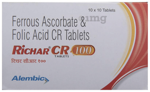 Richar CR 100 Tablet with Ferrous Ascorbate & Folic Acid: Buy strip of ...