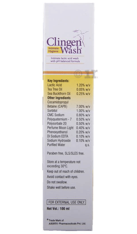 Clingen Women Intimate Hygiene Lactic Acid Wash with pH Balanced ...