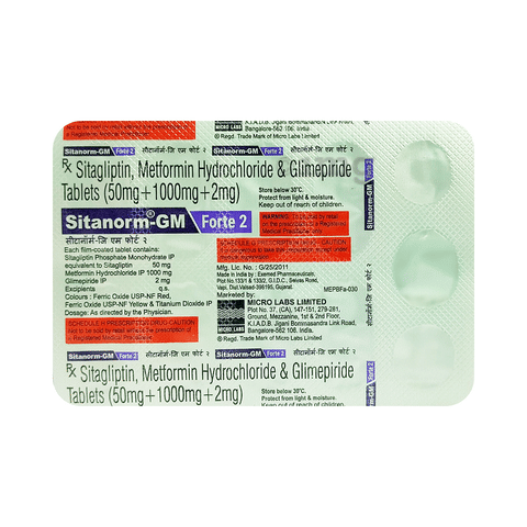 Buy Sitanorm GM Forte 50mg/2mg/1000mg Tablet Online: View Uses, Side ...