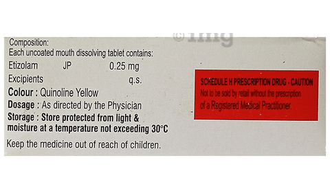 Buy Etilax MD 0.25 Tablet Sugar Free Online: View Uses, Side Effects ...