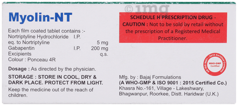 Buy Myolin NT 200mg/5mg Tablet Online: View Uses, Side Effects, Price ...