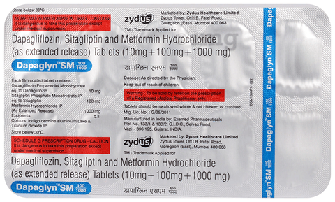 Buy dapaGLYN SM 10mg/1000mg/100mg Tablet Online: View Uses, Side ...