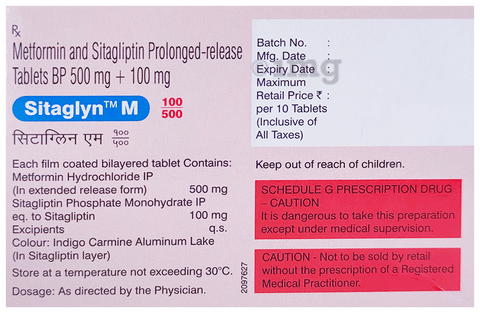 Buy Sitaglyn M 100/500 Tablet PR Online: View Uses, Side Effects, Price ...