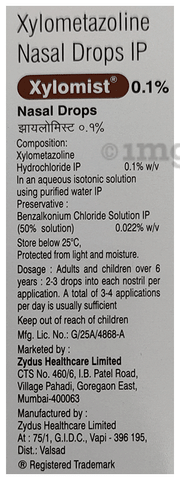 Xylomist 0.1 Nasal Drops for Mucosal Decongestion Buy bottle of 10.0 ml Nasal Drops at best price in India 1mg