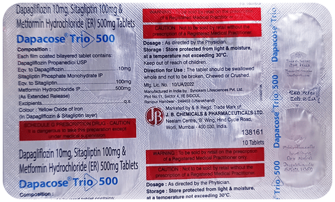 Buy Dapacose Trio 10mg/500mg/100mg Tablet Online: View Uses, Side ...