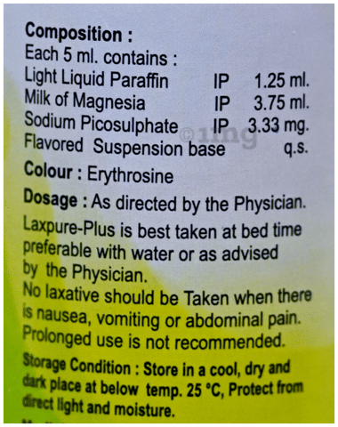 Buy Laxpure-Plus Oral Suspension Mint Sugar Free Online: View Uses ...