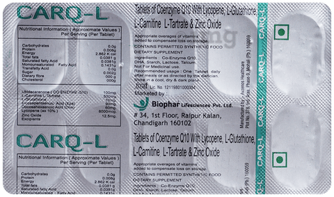 Carq-L Tablet: Buy strip of 10.0 tablets at best price in India | 1mg