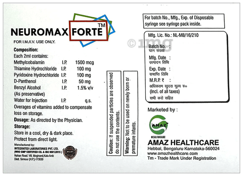 Buy Neuromax Forte Injection Online: View Uses, Side Effects, Price ...
