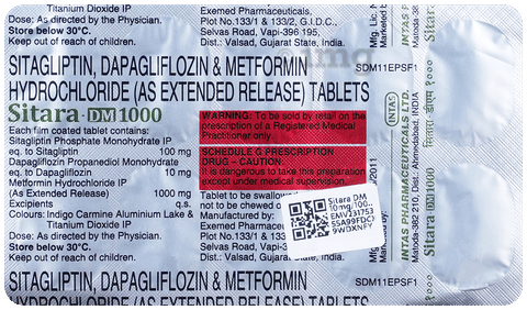Buy Sitara DM 10mg/1000mg/100mg Tablet Online: View Uses, Side Effects ...