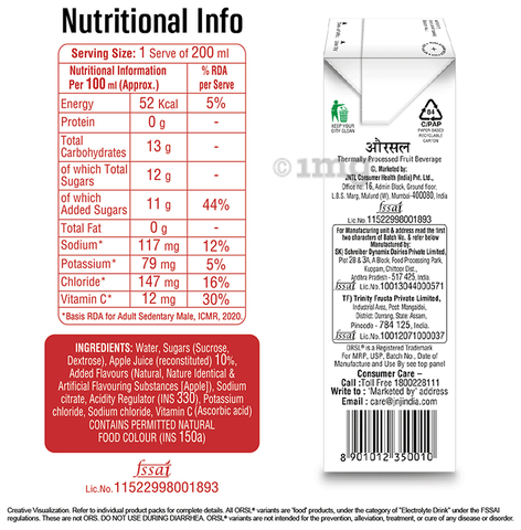 ORSL Electrolyte Drink with Vitamin C | Flavour Apple: Buy packet of ...