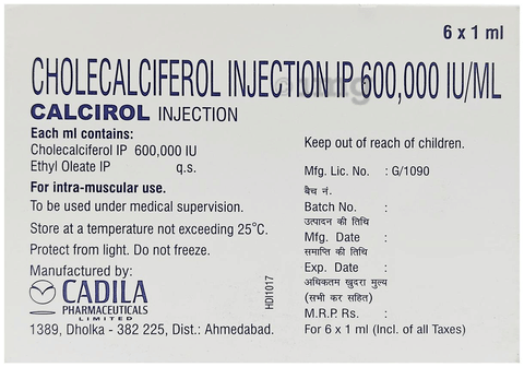 Buy Calcirol 600000IU Injection Online: View Uses, Side Effects, Price ...