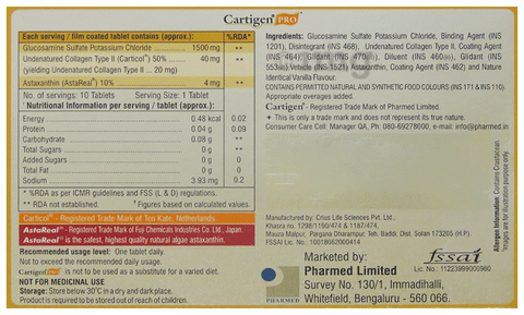 Cartigen Pro Tablet with Glucosamine, Collagen II & Astaxanthin | Bone ...