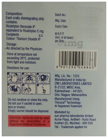 Buy Rizanet 5 Orally Disintegrating Strip Online: View Uses, Side ...