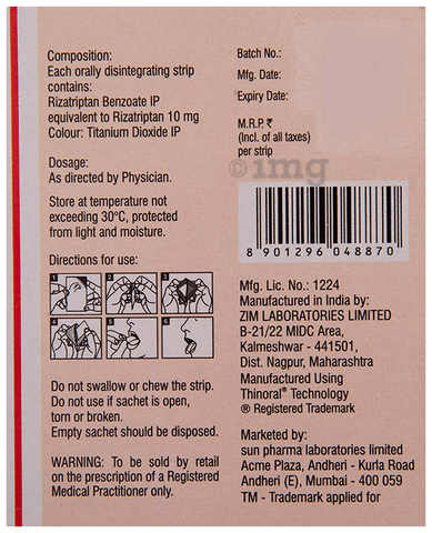 Buy Rizanet 10 Oral Disintegrating Strip Online: View Uses, Side ...