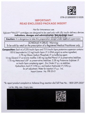 Buy Eglucent Mix 25 Suspension for Injection (3ml Each) Online: View ...