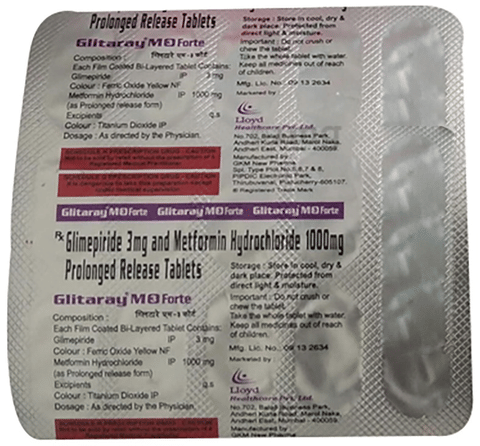 Buy Glitaray M Forte 3mg/1000mg Tablet Online: View Uses, Side Effects ...