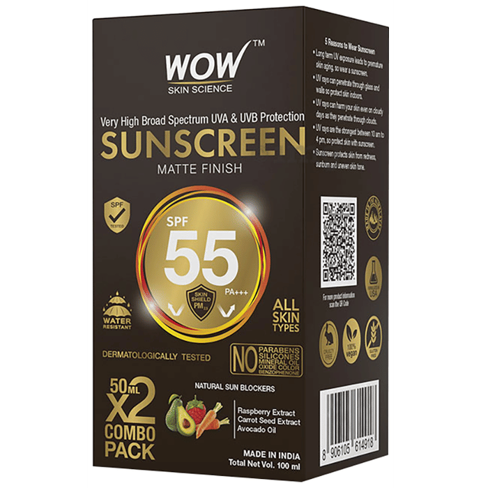 WOW Skin Science Sunscreen Matte Finish SPF 55 PA+++: Buy pump bottle ...