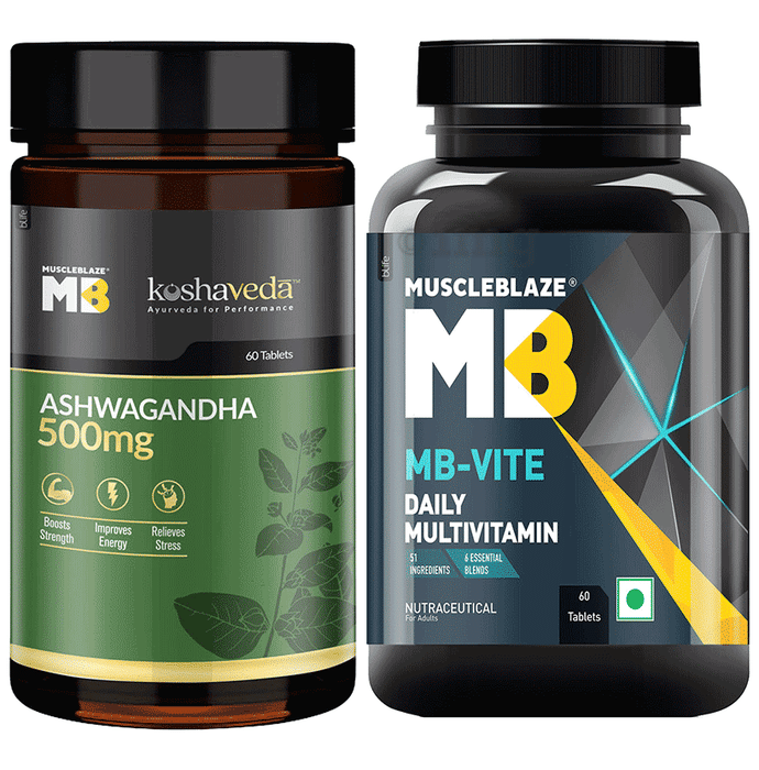 MuscleBlaze MB Combo Pack of Ashwagandha 1000mg Tablet (60) & MB-Vite ...