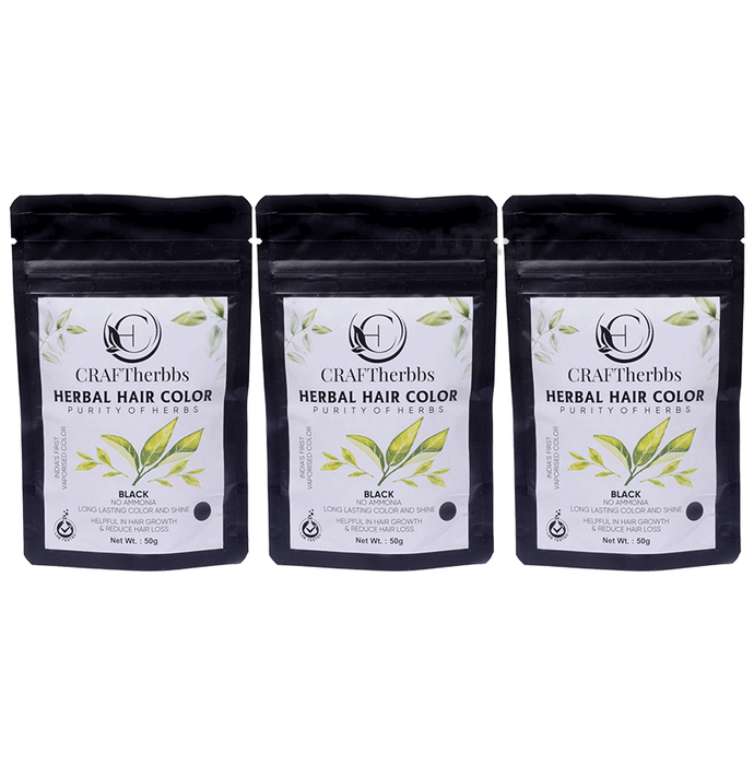 CRAFTherbbs Herbal Hair Colour (50gm Each) Black: Buy combo pack of 3.0 ...