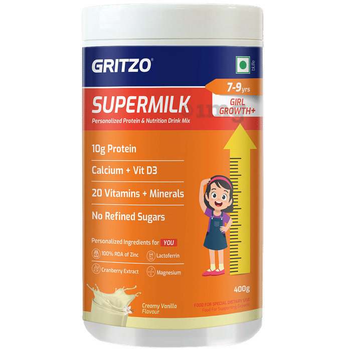 Gritzo Supermilk Growth+ Powder for 7-9 Yrs Girl Creamy Vanilla: Buy ...