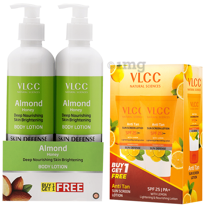 VLCC Combo Pack of Almond Body Lotion (350ml) & Sun Screen Lotion SPF ...