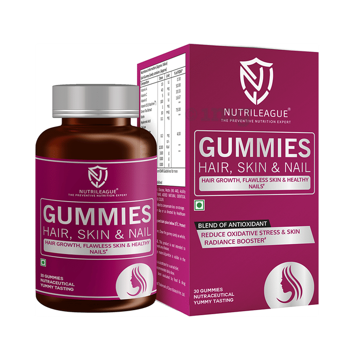Nutrileague Hair, Skin & Nail Gummies for Hair Growth, Flawless Skin ...