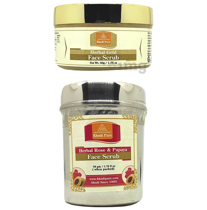Khadi Pure Combo Pack of Herbal Gold Face Scrub & Herbal Rose & Papaya Face Scrub (50gm Each ...