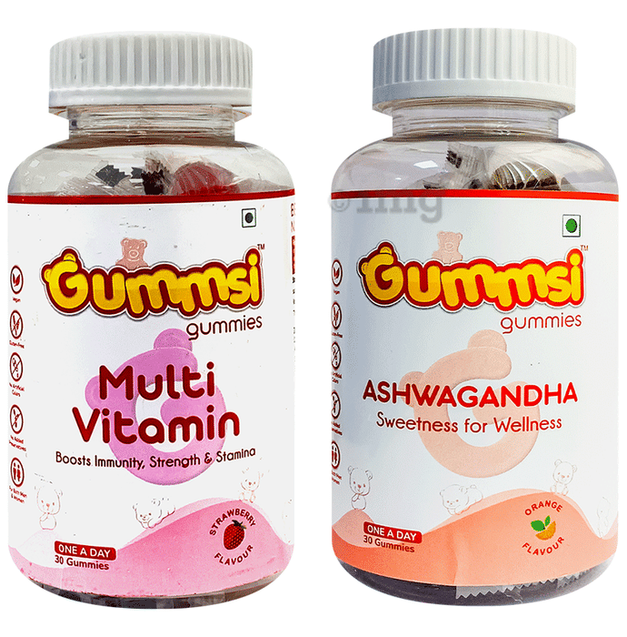 Gummsi Gummies Combo Pack of Multivitamin Strawberry & Ashwagandha Orange (30 Each): Buy combo ...