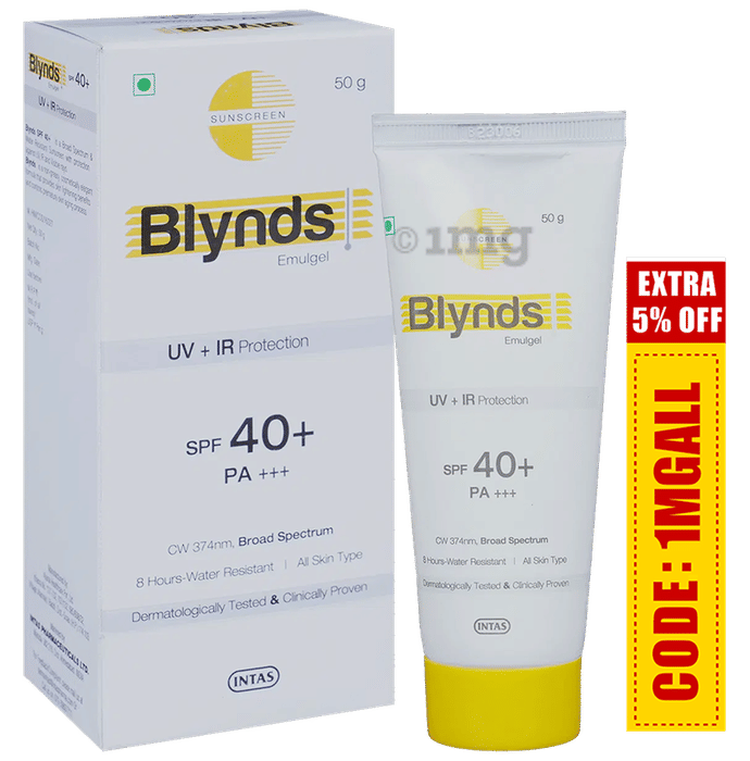 Blynds Emulgel Sunscreen with UV+IR Protection | SPF 40+ PA+++ & Water ...