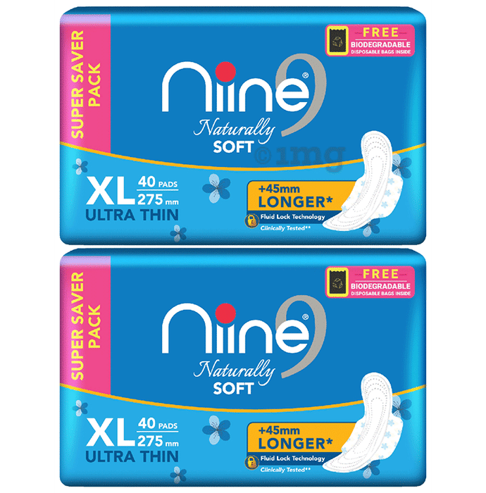 Niine Naturally Soft Pads (40 Each) with Biodegradable Disposal Bag ...