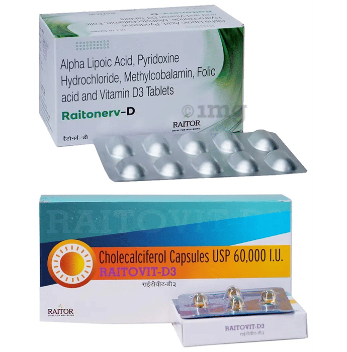 Combo Pack of Raitonerv-D Tablet (10) & Raitovit-D3 Soft Gelatin ...