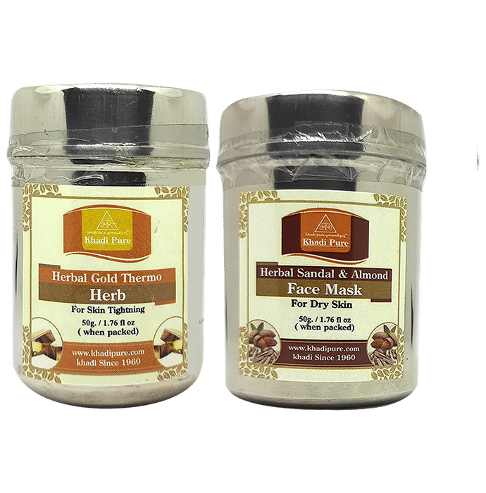 Khadi Pure Combo Pack of Herbal Gold Thermo Herb & Herbal Sandal & Almond Face Mask (50gm Each ...