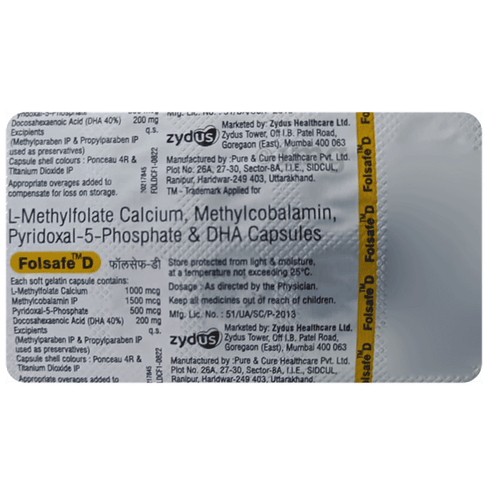 Folsafe-D Capsule: Buy strip of 10.0 capsules at best price in India | 1mg
