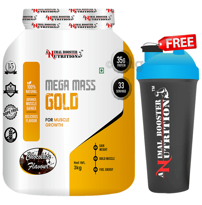Animal Booster Nutrition Mega Mass Gold for Muscle Growth Powder Chocolate with Shaker Free: Buy ...