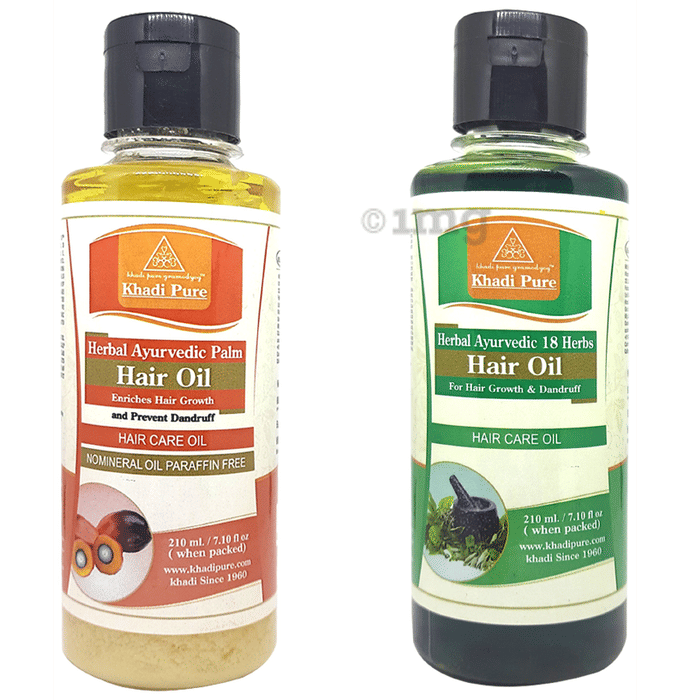 Khadi Pure Combo Pack of Herbal Ayurvedic 18 Herbs Hair Oil & Herbal Ayurvedic Palm Hair Oil ...