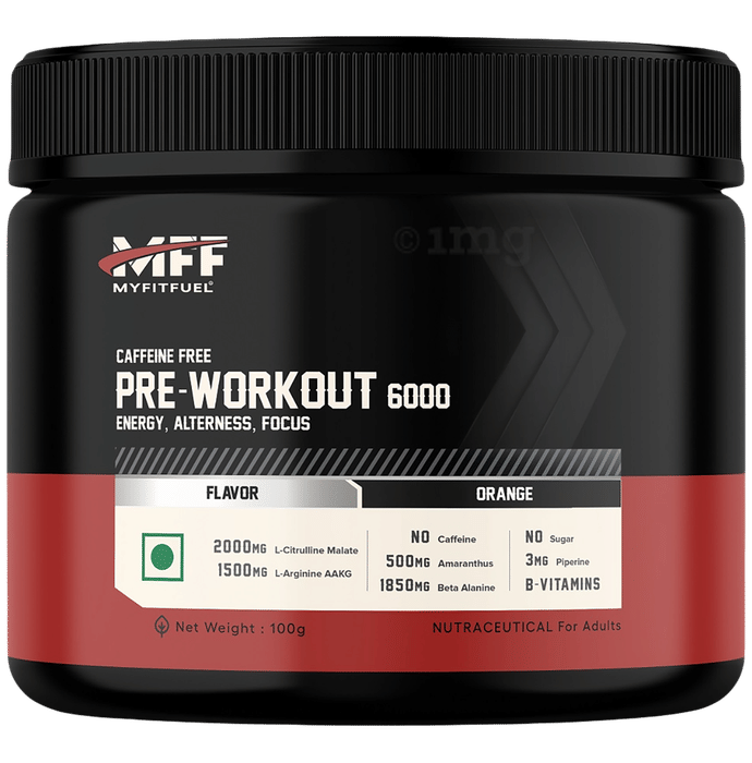 MyFitFuel Caffeine Free Pre Workout 6000 Powder Orange: Buy jar of 100. ...