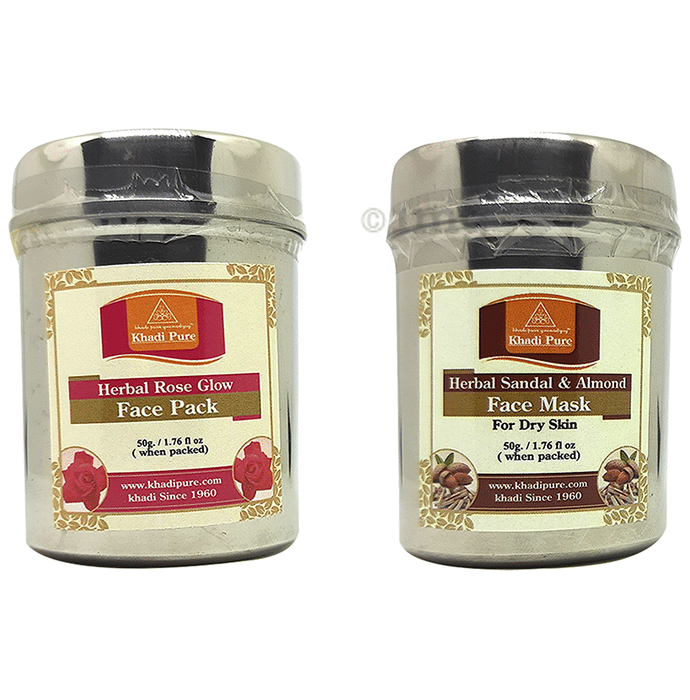 Khadi Pure Combo Pack of Herbal Rose Glow Face Pack & Herbal Sandal & Almond Face Mask (50gm ...
