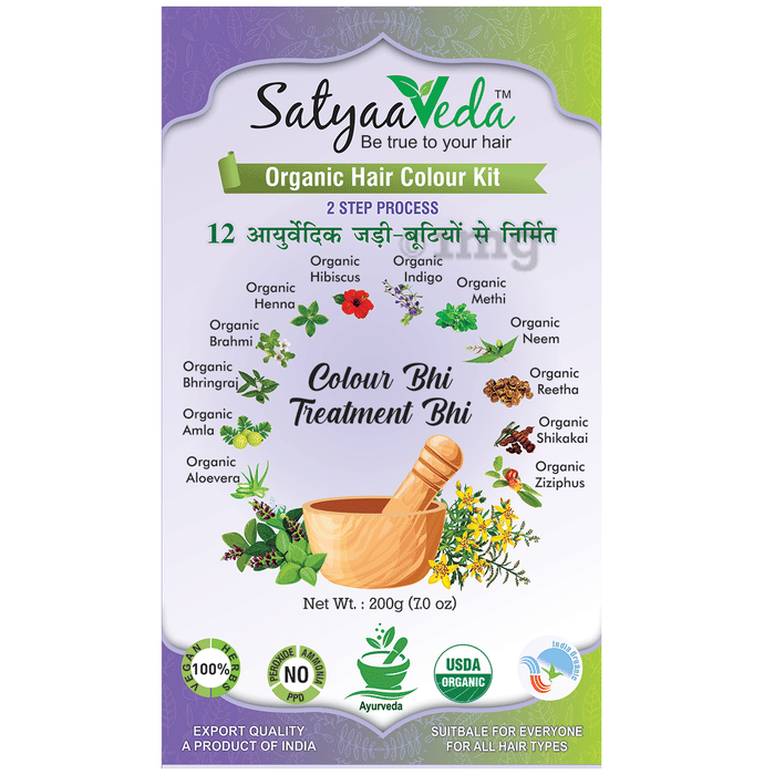 SatyaaVeda Organic Hair Colour Kit for All Hair Types: Buy box of 200.0 gm Kit at best price in ...