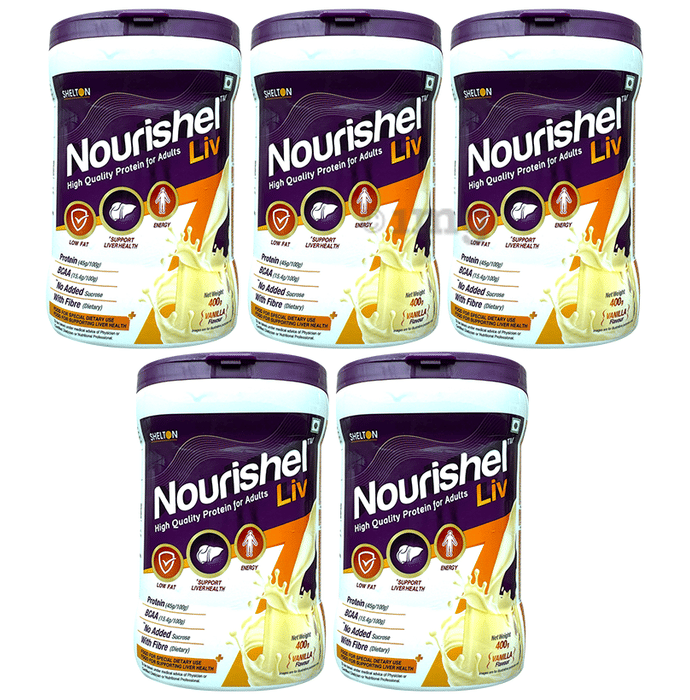 Nourishel Liv Protein Powder (400gm Each) Vanilla: Buy combo pack of 5. ...