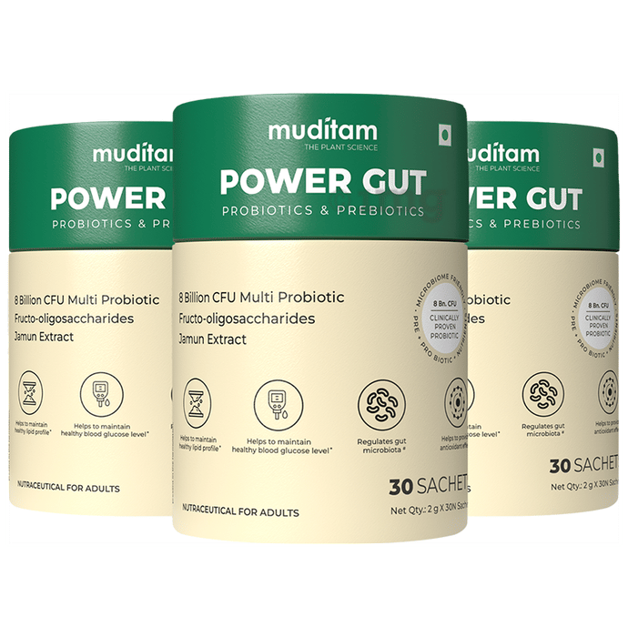 Muditam Power Gut Sachet | Prebiotics & Probiotics Supplement | Relief ...