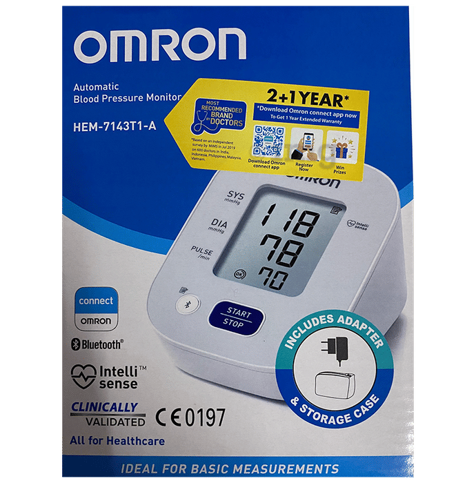 Omron HEM 7143T1-A Automatic Blood Pressure Monitor: Buy box of 1 Unit at best price in India | 1mg